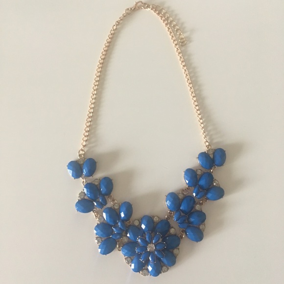 Jewelry | Statement Necklace With Blue Flowers | Poshmark